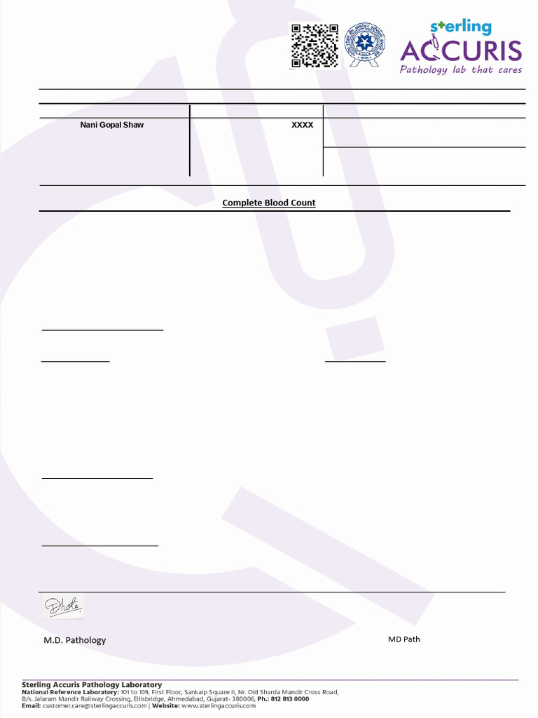 Sterling Accuris Pathology Sample Report Unlocked | PDF | White Blood ...