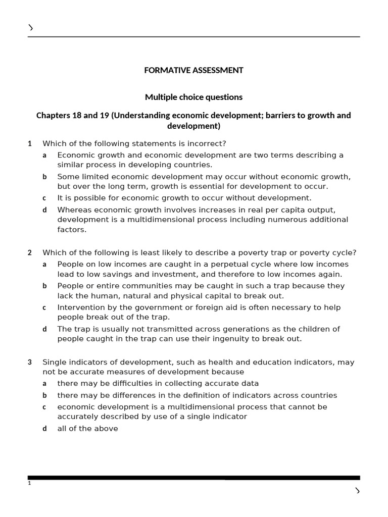 Formative Assessment on Economic Development | PDF | Developing Country ...