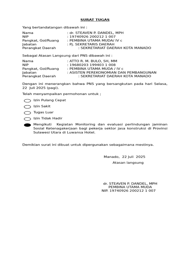 Surat Tugas Absen | PDF