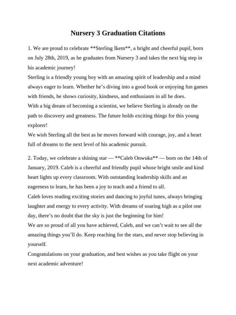 Graduation Citations Only 7 Children Here Nur 3 | PDF