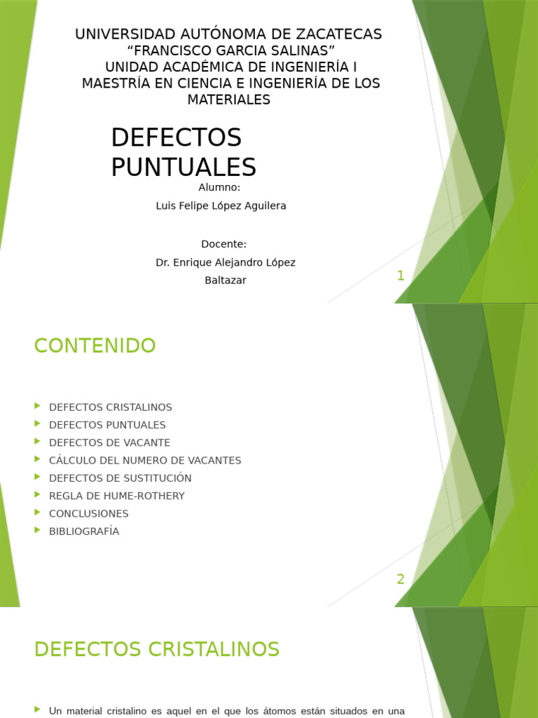 EXPOSICIÓN DEFECTOS PUNTUALES | PDF | Cristal | Estructura cristalina