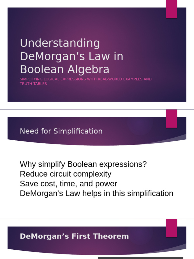 Understanding DeMorgan's Law in Boolean Algebra | PDF