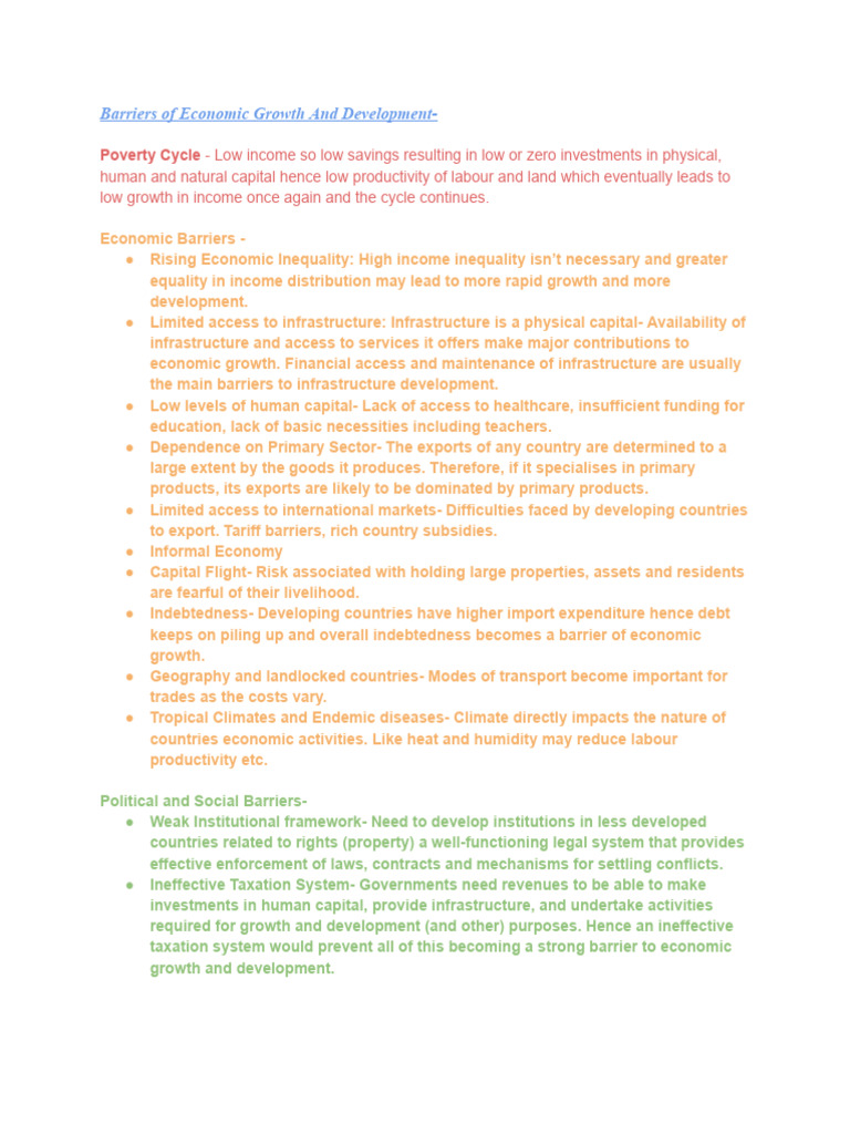 Chapter 19 - Barriers of Economic Growth Development | PDF | Economic ...