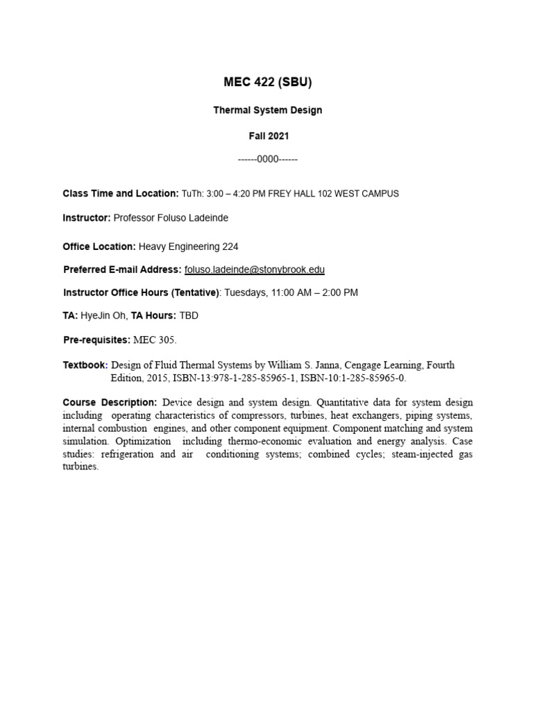 MEC 422 Fall 2021 Updated | PDF | Homework