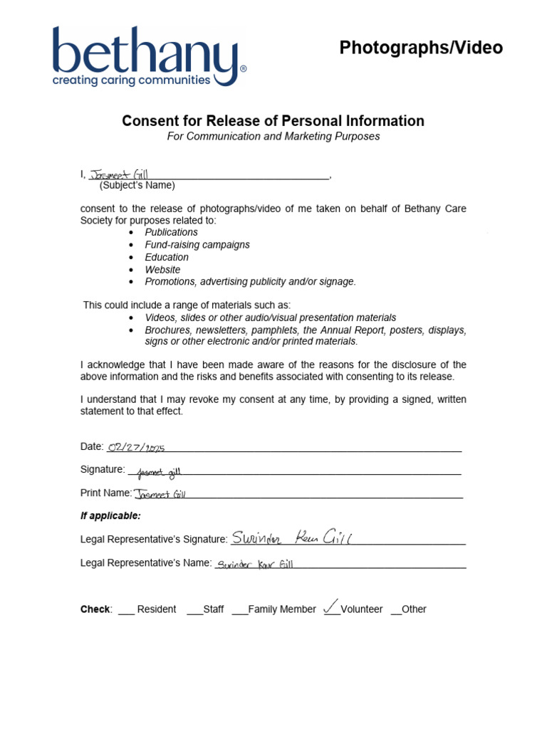 Consent for Photo/Video Release Form | PDF
