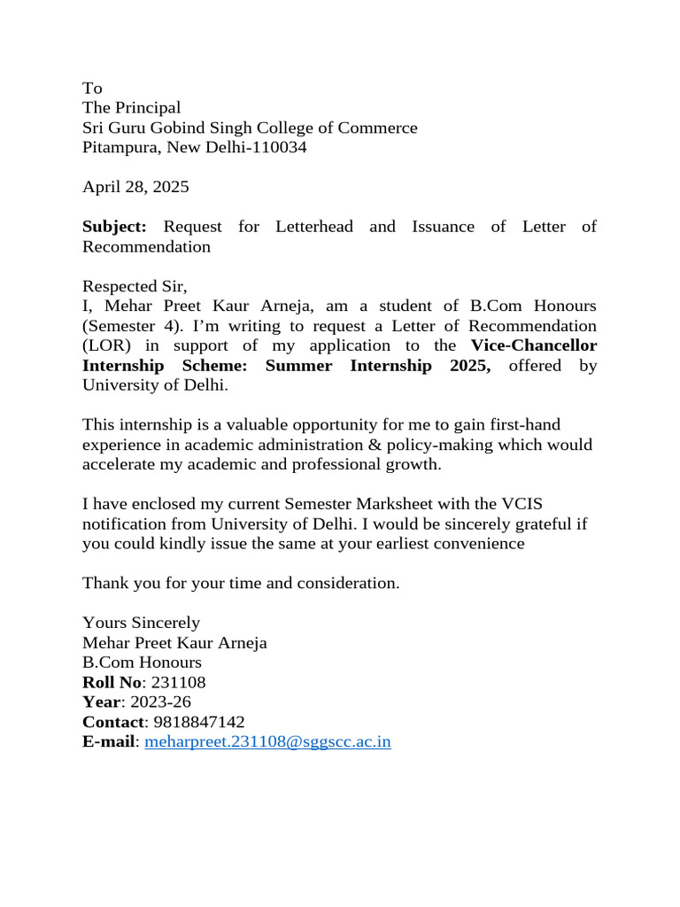 Application For LOR Admin (Mehar) | PDF