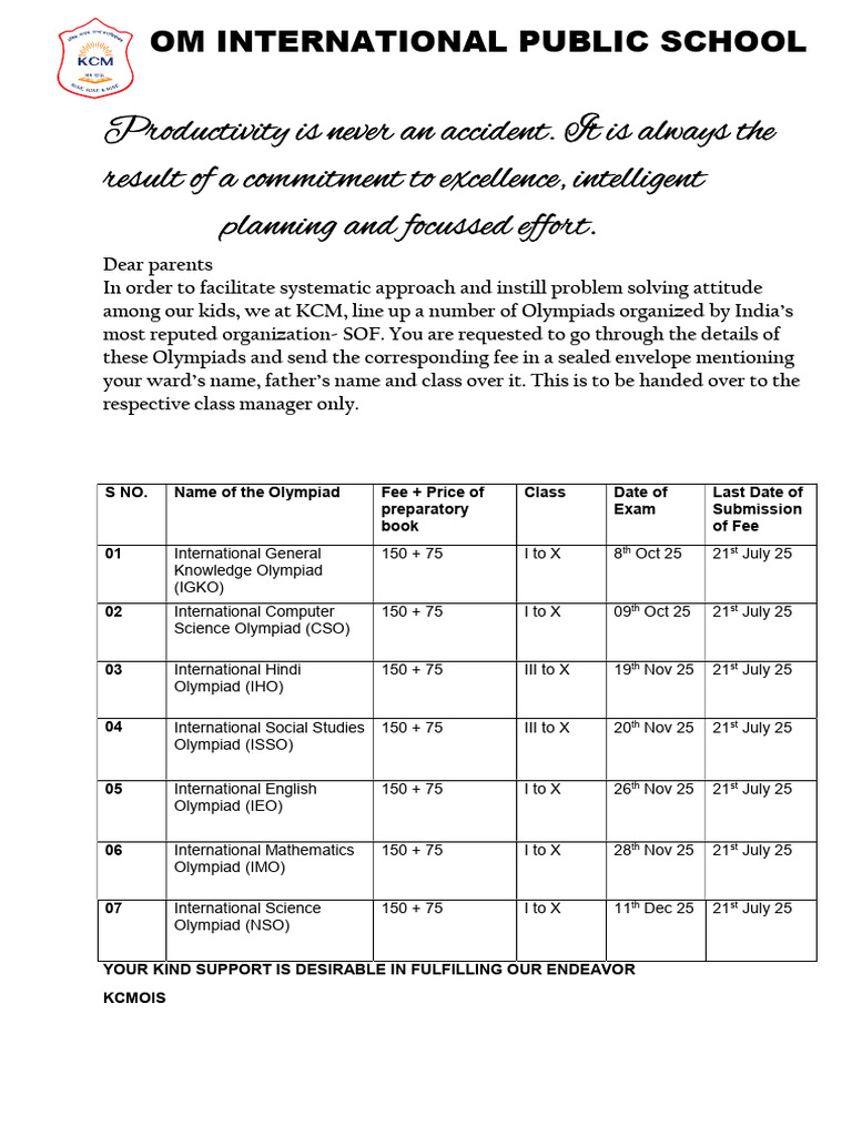 Olympiad Circular 2025-26 | PDF