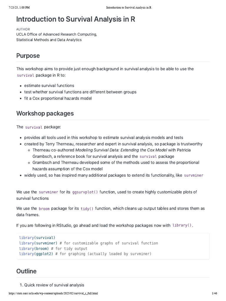 Introduction To Survival Analysis in R | PDF | Data Analysis ...