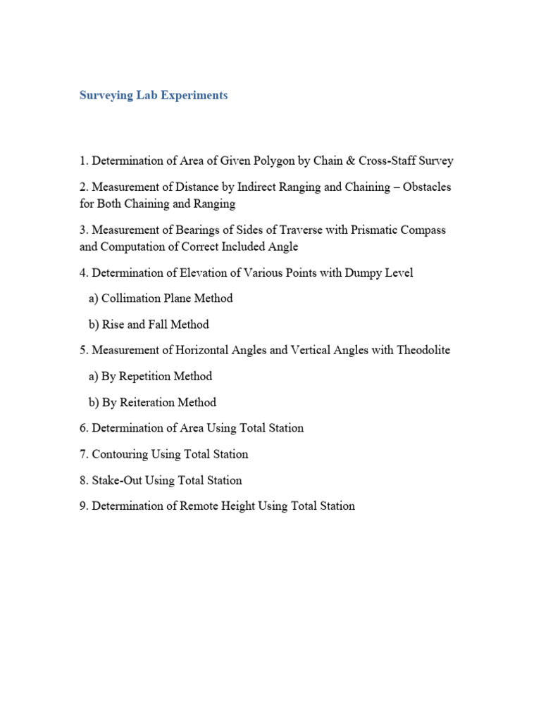 Surveying Lab Experiments Overview | PDF