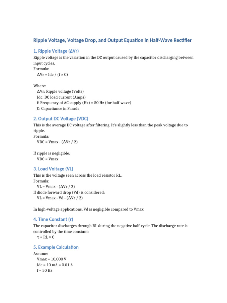Half Wave Rectifier Equations | PDF