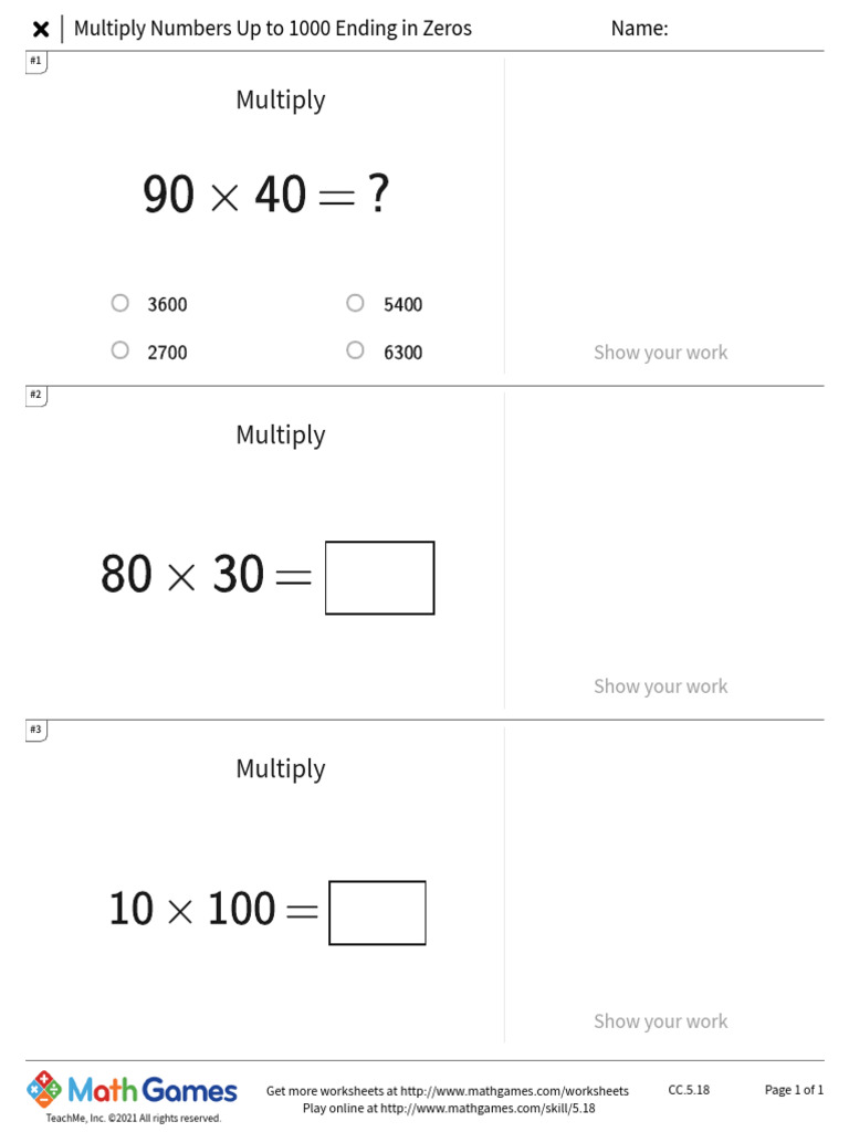 5 18 Multiply Numbers Up To 1000 Ending in Zeros | PDF