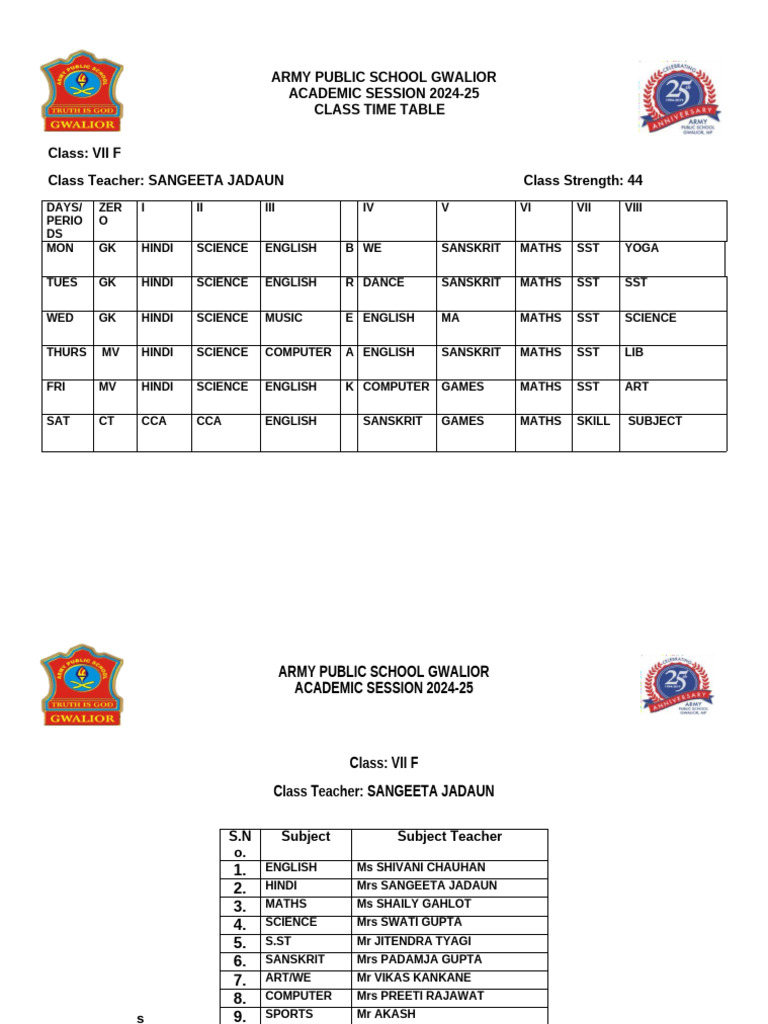 Time Table VII F | PDF