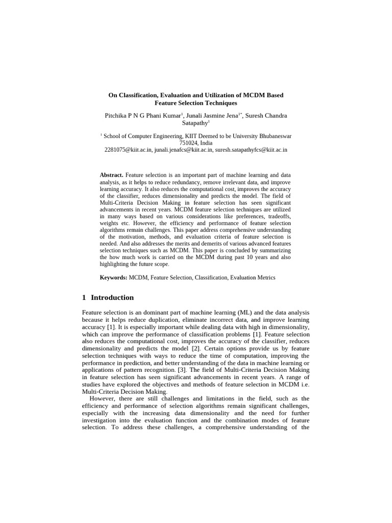 On Classification, Evaluation and Utilization of MCDM Based Feature Selection Techniques Rev4 ...
