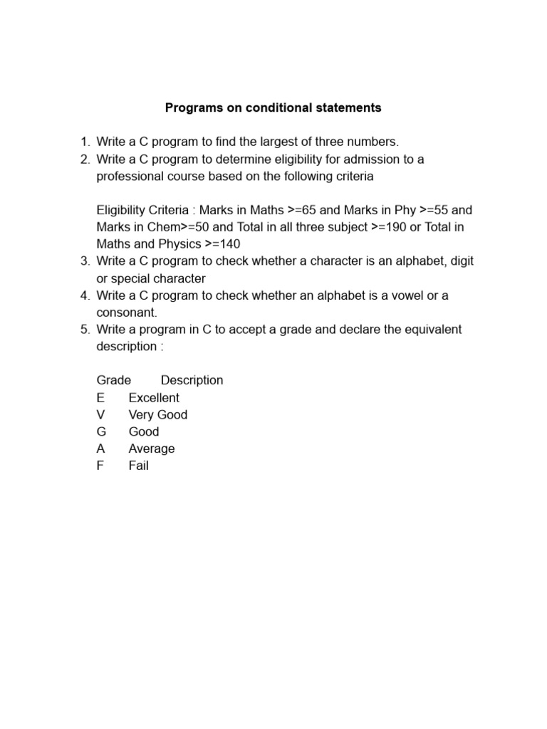 Programs On Conditional Statements | PDF