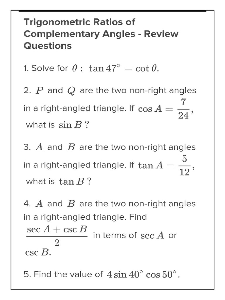 Complementary Angle Question Revise | PDF