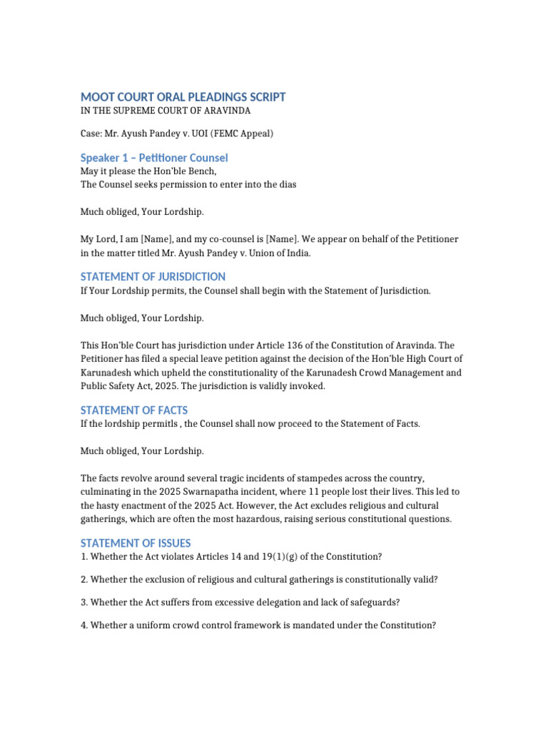 Moot Presentation Script With Ethics | PDF | Jurisdiction | Justice
