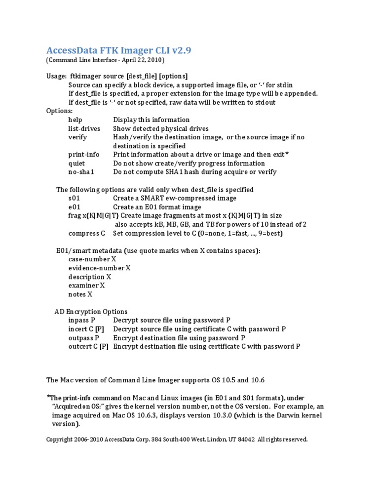 FTK Imager CLI Command Guide | PDF