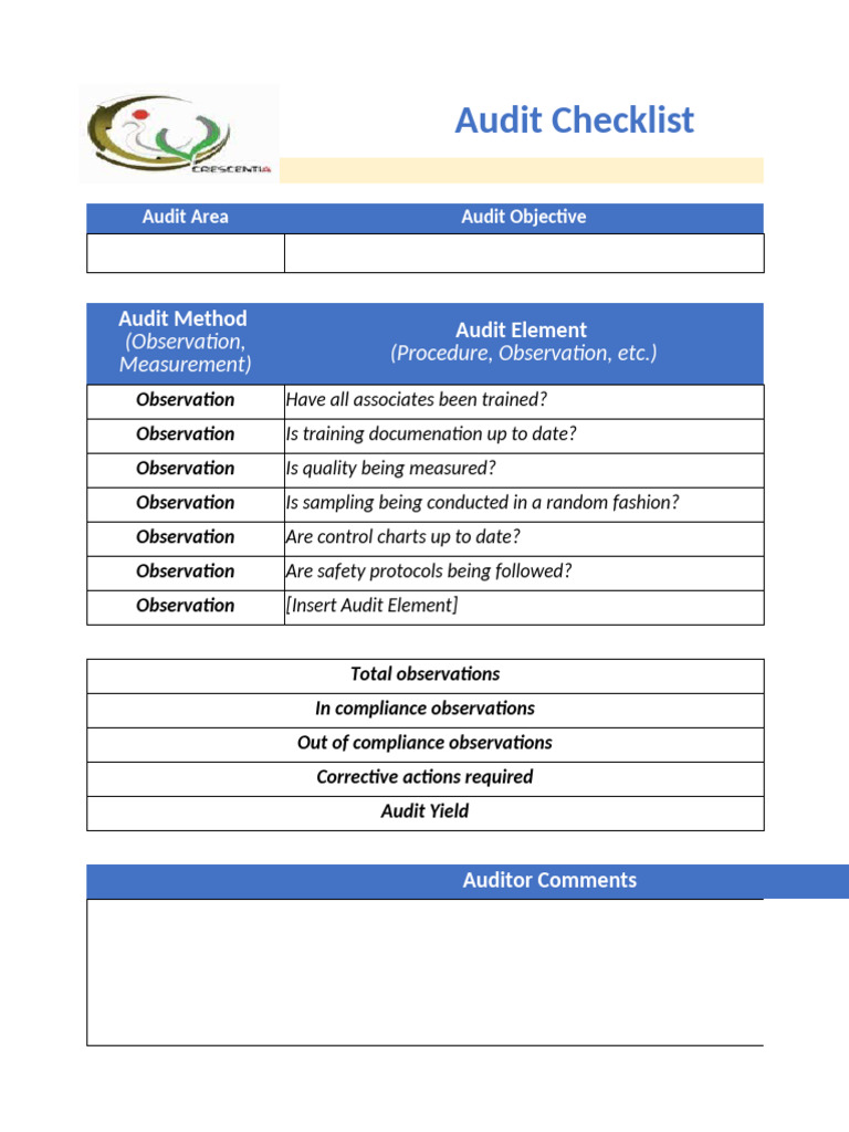 Free Audit Checklist Template Excel Download | PDF