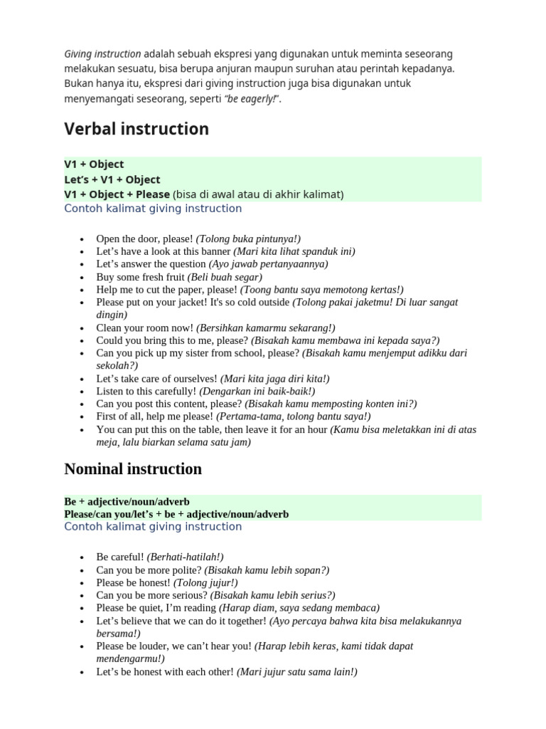 Contoh dan Pengertian Giving Instruction | PDF