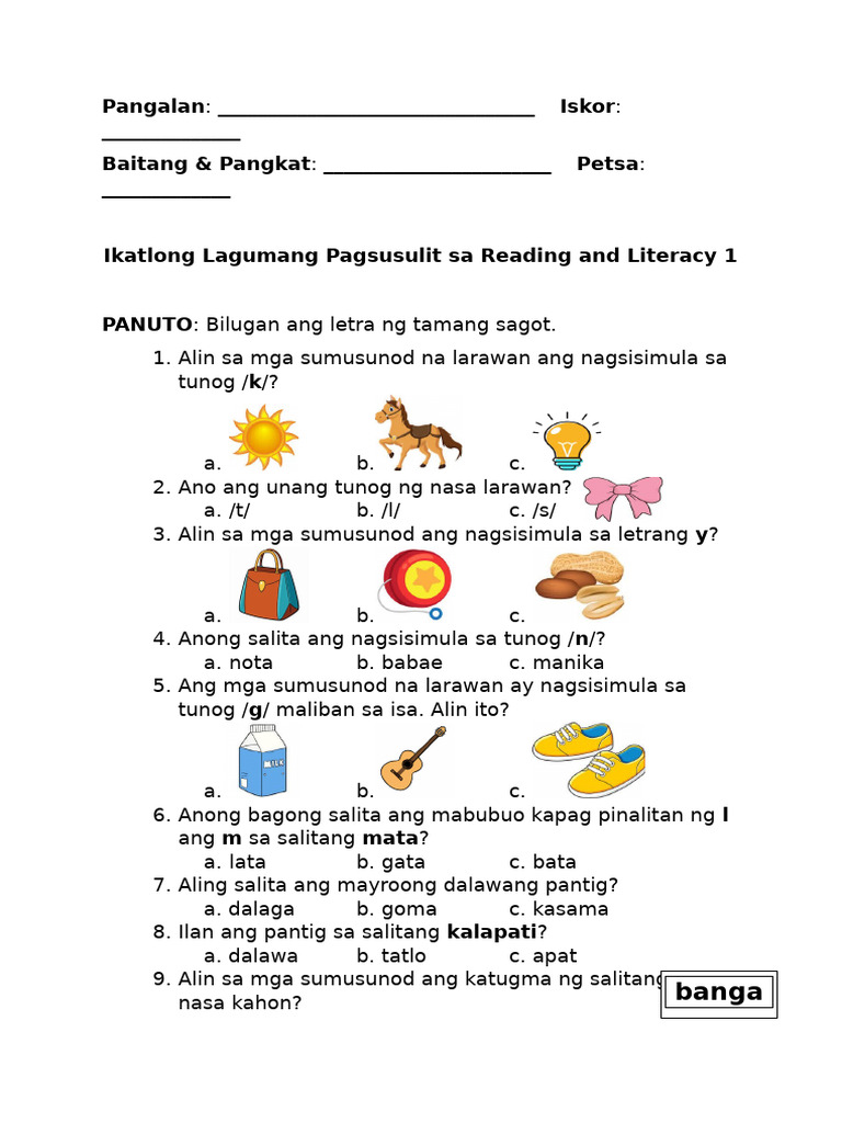 q1 Summative Test 3 in Reading and Literacy 1 | PDF