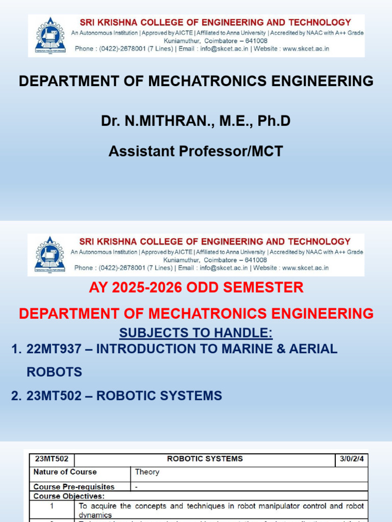 Mechatronics Engineering Course Overview | PDF
