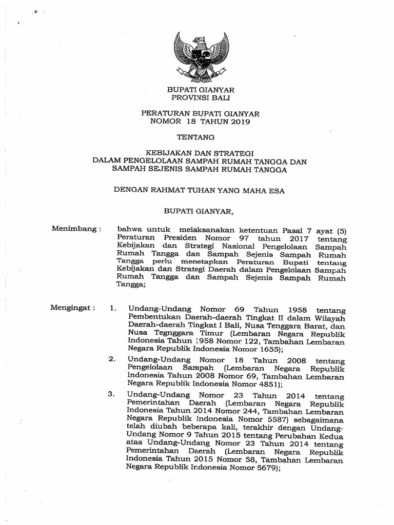 PERBUB Gianyar No. 18 Tahun 2019 Jakstrada | PDF