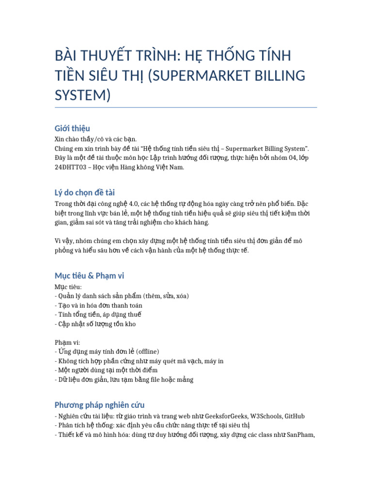 Bai Thuyet Trinh Supermarket Billing System | PDF