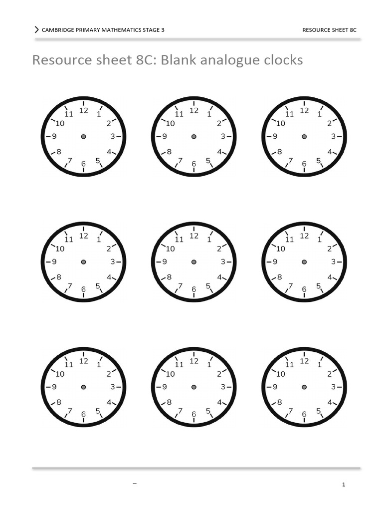 Blank Analogue Clocks for Stage 3 Math | PDF
