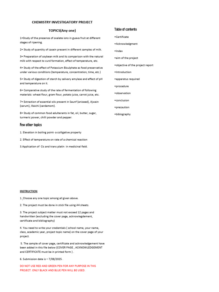 Class 12 Chemistry Project Guide 2025 | PDF