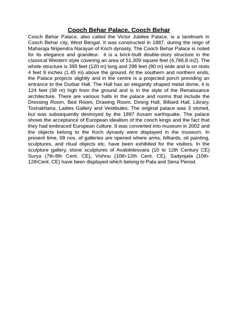 Write Up For QR Code of Cooch Behar Palace, Cooch Behar | PDF
