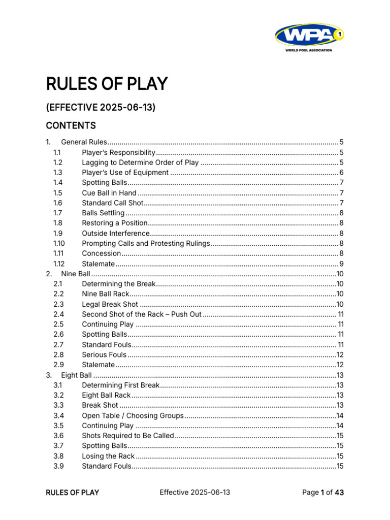 2025 Pool Rules and Regulations | PDF | Pool (Cue Sports) | Ball Games