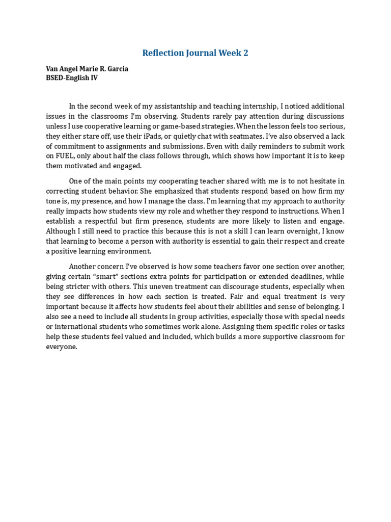 Reflection Journal Week 2 | PDF