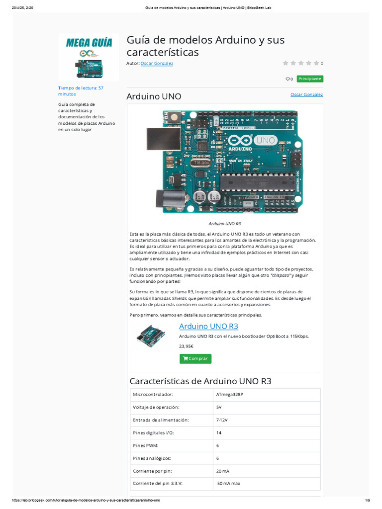 Guía de Modelos Arduino y Sus Características - Arduino UNO - BricoGeek Lab | PDF | Arduino ...