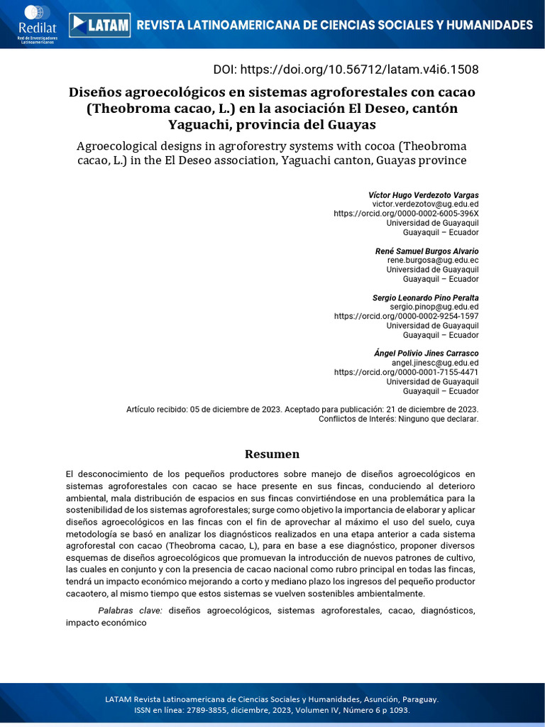 Diseños Agroecológicos en Sistemas Agroforestales Con Cacao (Theobroma ...
