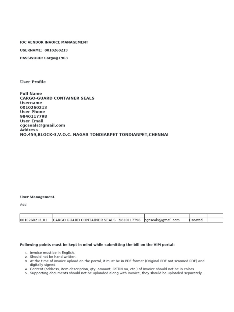 Ioc Vendor Invoice Management | PDF