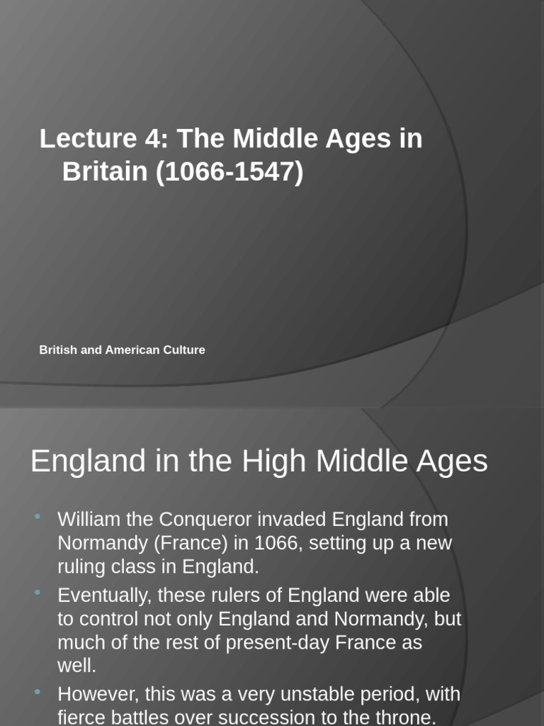 Lecture 4 - The Middle Ages in Britain | PDF | Magna Carta | Middle Ages