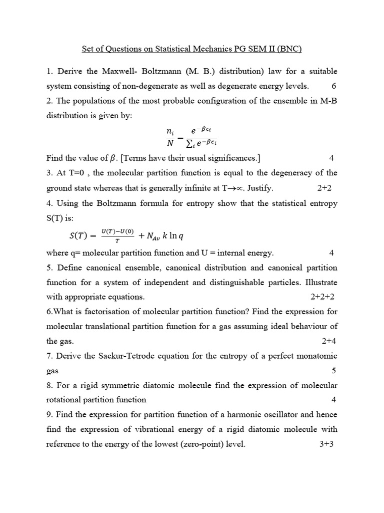 Model Q On Stat Mech | PDF | Gases | Molecules