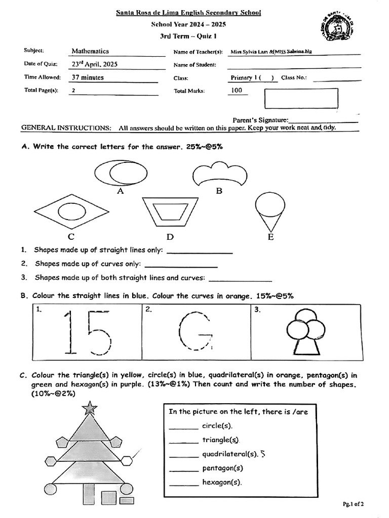 3rd Mathematics Quiz1 | PDF