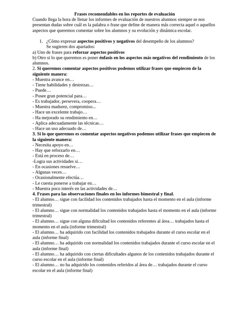 14 Frases, Recomendaciones, Comentarios-Boleta - Calificacion | PDF ...