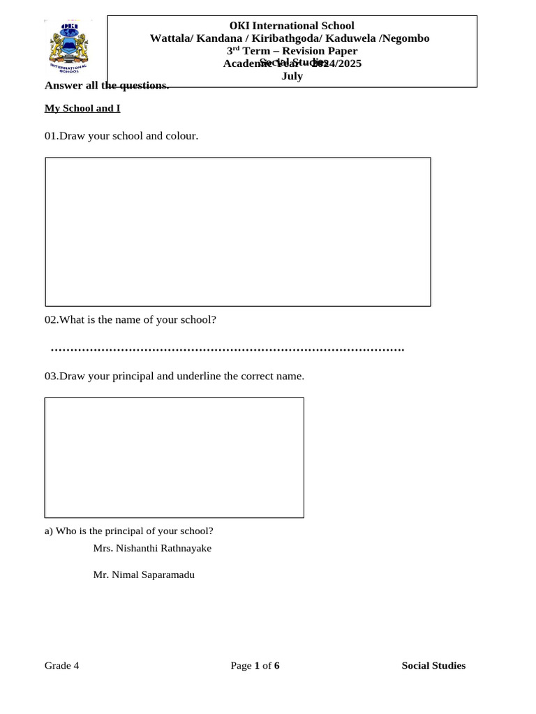 Grade 01 - Revision Paper - Third Term - Paper 1docx | PDF
