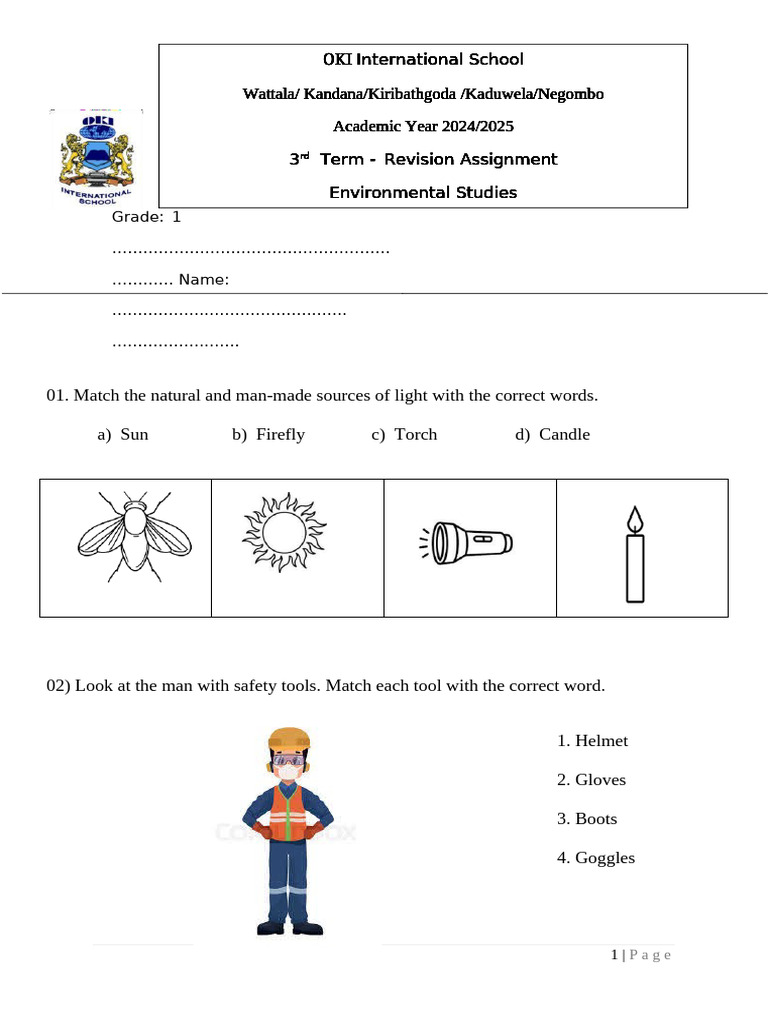 Grade 1 Environmental Studies Revision | PDF