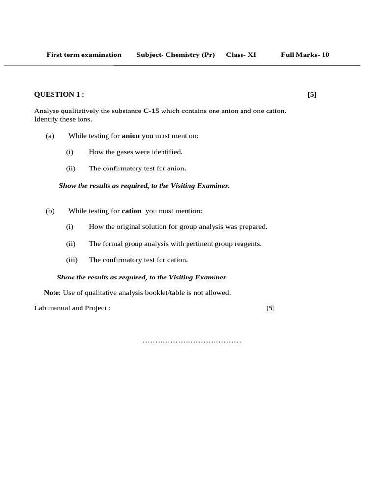 Class 11 Chemistry Practical Exam 2025 | PDF