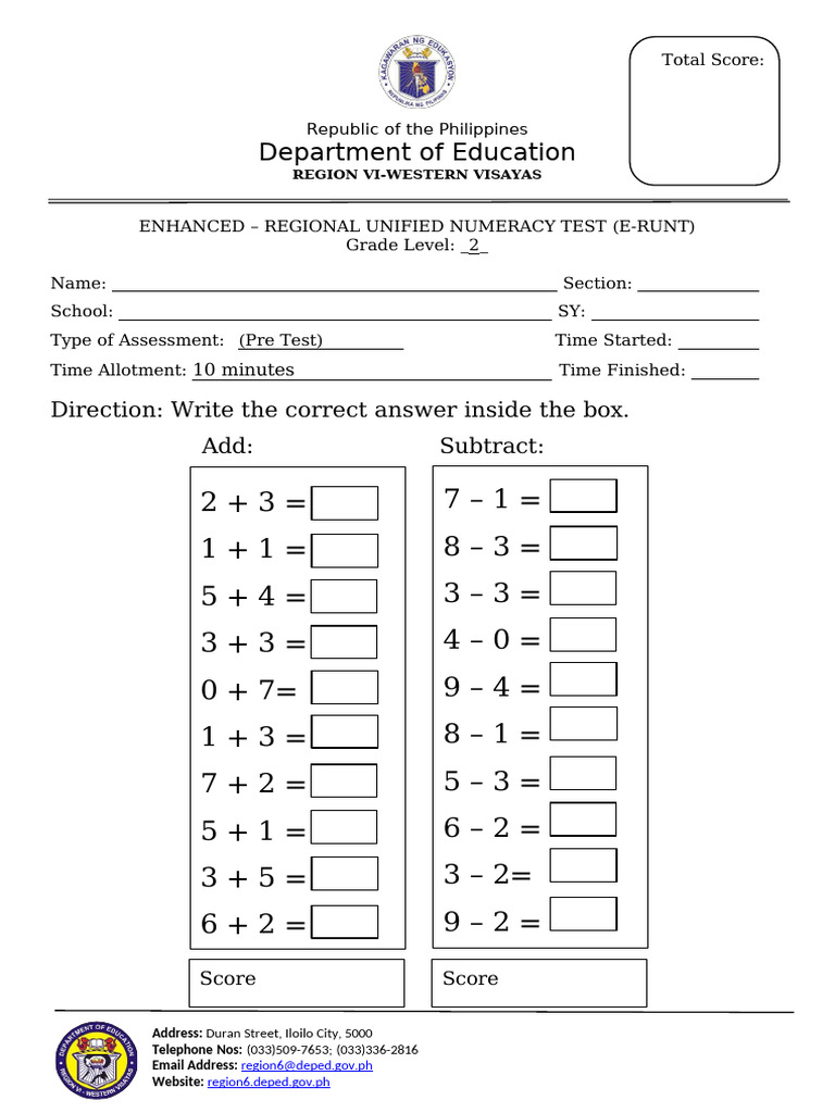 E RUNT Pre Test Grade 2 | PDF