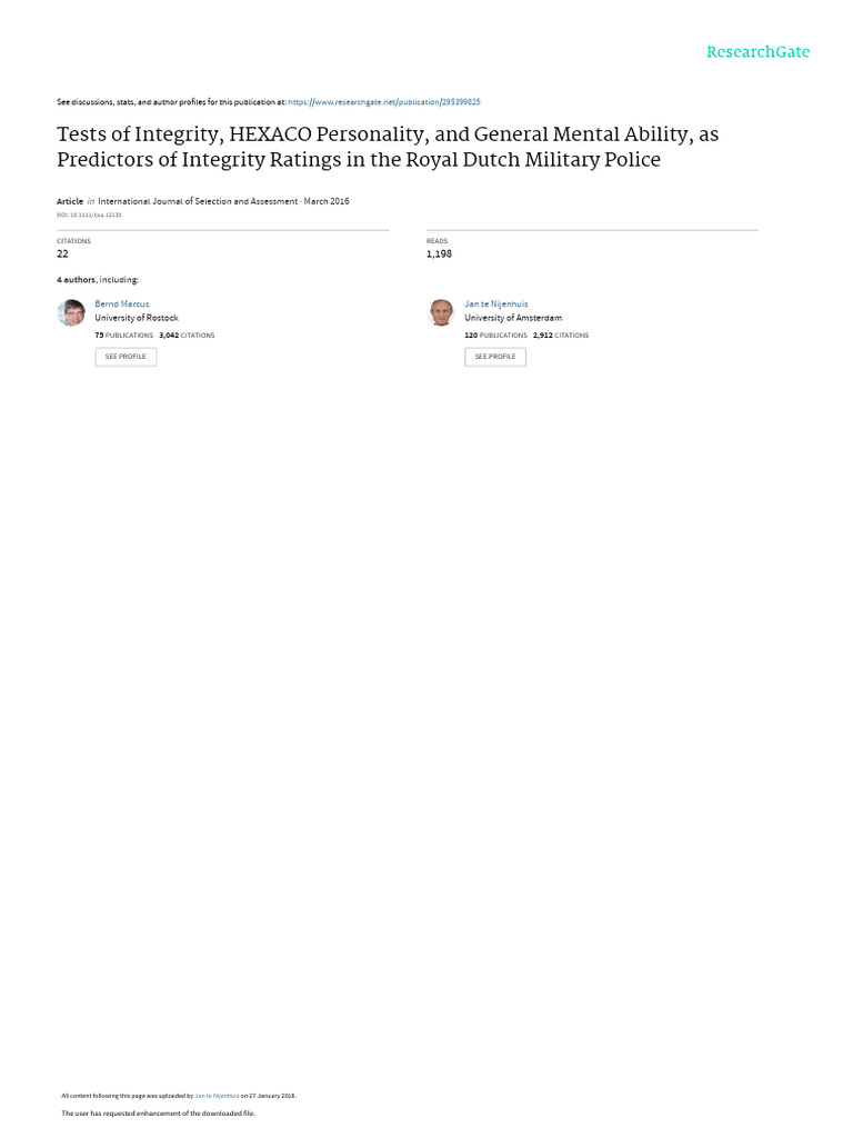 Tests of Integrity, HEXACO Personality, and General Mental Ability, As ...