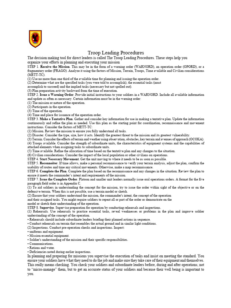 Troop Leading Procedures | PDF | Reconnaissance | Military