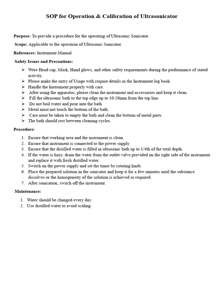 Ultrasonicator Operation & Safety SOP | PDF