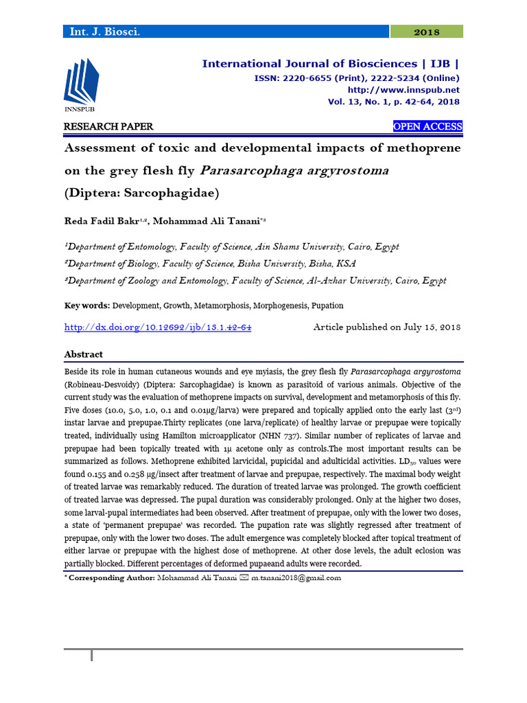 Methoprene Effects on Grey Flesh Fly Development | PDF | Pupa | Fly