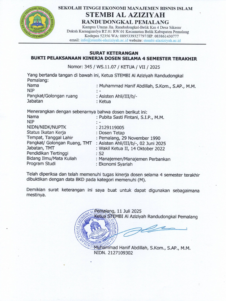 Surat Keterangan BKD Bu Fani-Scan2025-07!14!110405 | PDF