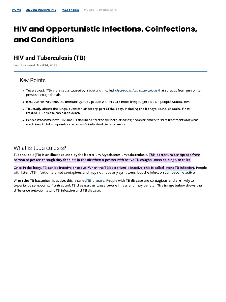 HIV and Tuberculosis Coinfection Guide | PDF | Tuberculosis | Infection