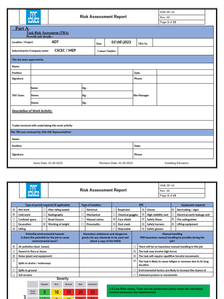 Risk Assessment For Installation Elevators | PDF | Personal Protective Equipment | Elevator